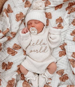 'Hello World' Chunky Knit Romper - Honey – Blossom and Pear
