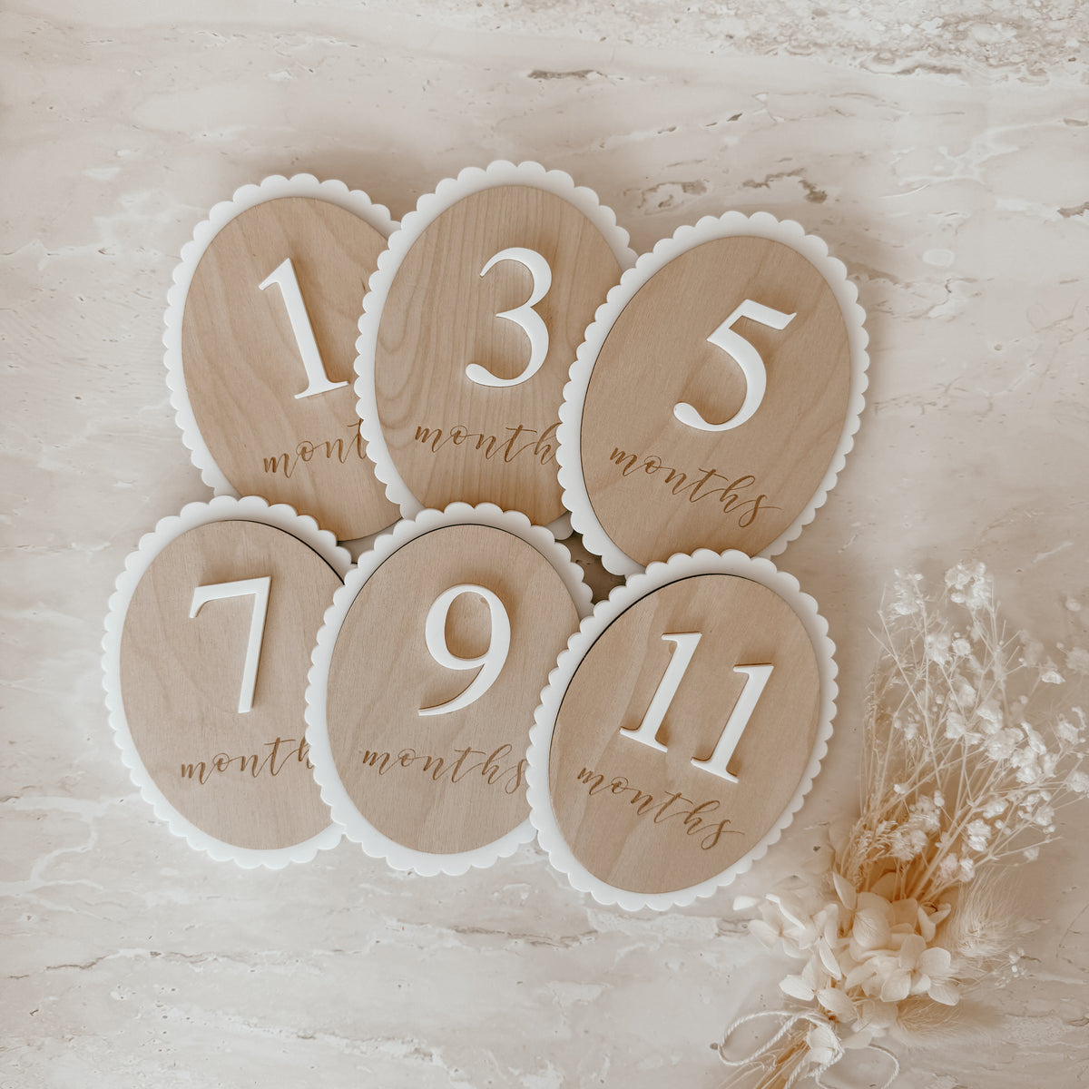 Etched Wooden Milestone Set (14pcs, 10cm) – Blossom and Pear