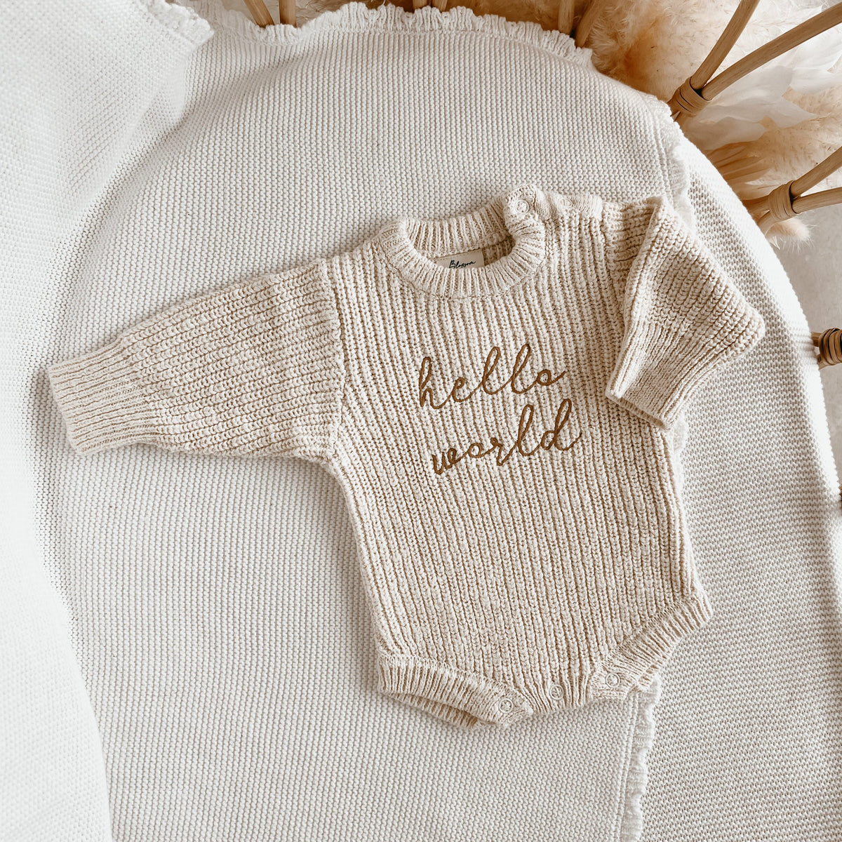 'Hello World' Chunky Knit Romper - Honey – Blossom and Pear