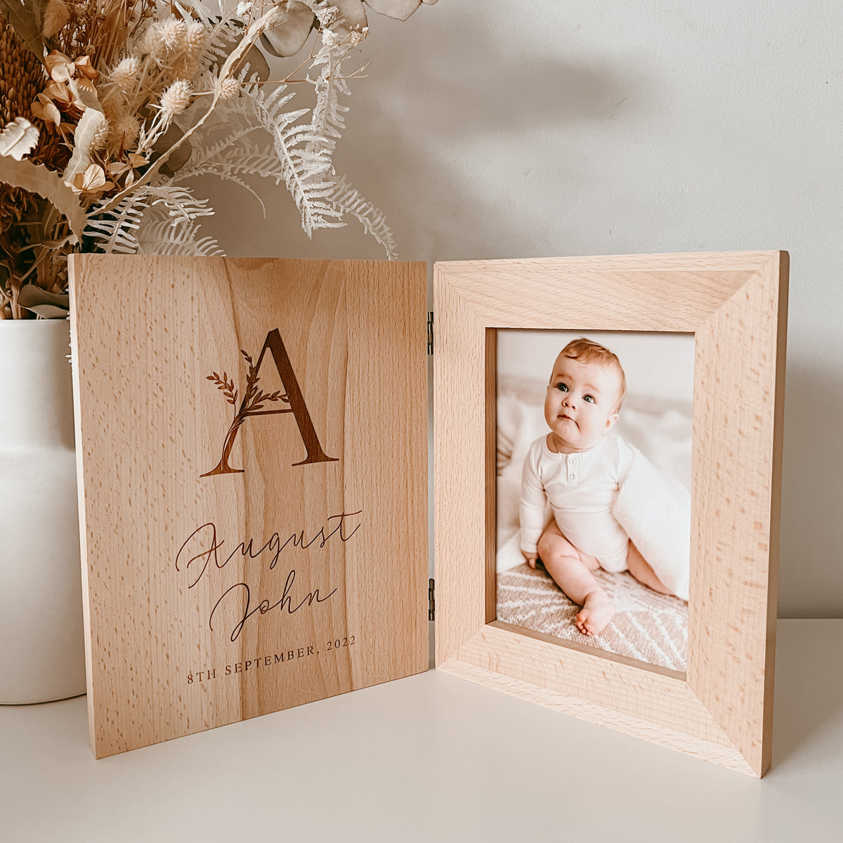 Personalised Baby Wooden Photo Frame – Blossom and Pear